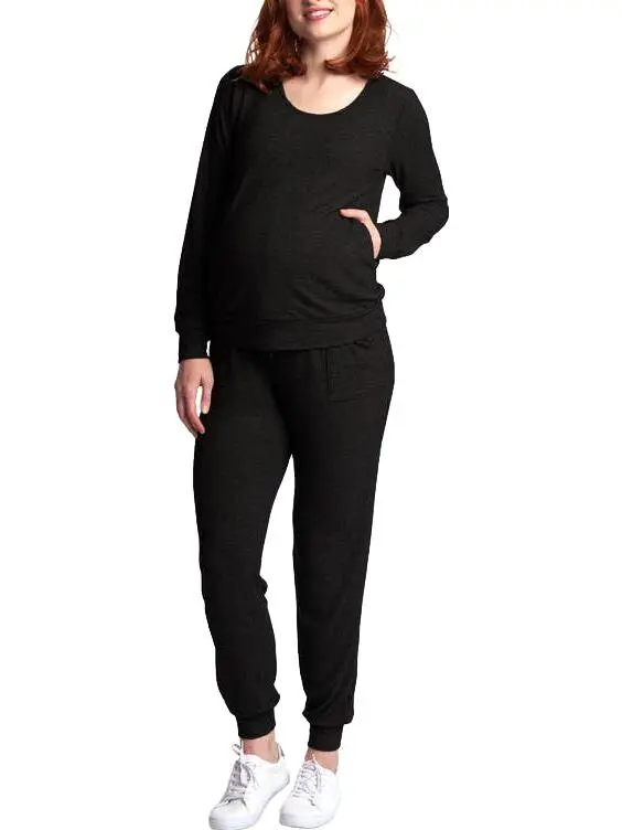 EVERLY GREY Whitney Maternity/nursing Two-piece Top And Pant Set - Black