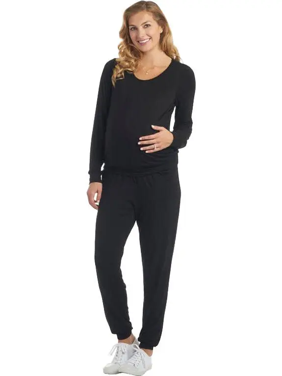 EVERLY GREY Whitney Maternity/nursing Two-piece Top And Pant Set - Black