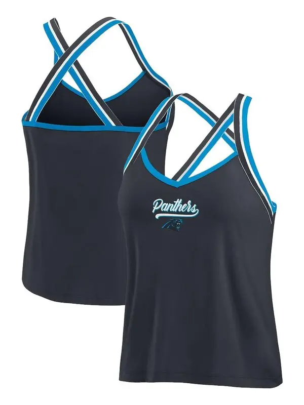 WEAR BY ERIN ANDREWS Carolina Panthers Cross Strap Tri-blend Tank Top - Black