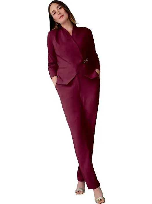 JESSICA LONDON Wrap Jacket Pantsuit - Rich Burgundy