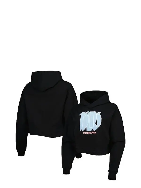LUSSO Philadelphia 76ers Layla World Tour Cropped Pullover Hoodie - Black