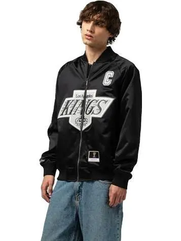 Mitchell & Ness Wayne Gretzky Los Angeles Kings Maxxed Out Full-zip Satin Bomber Jacket - Black