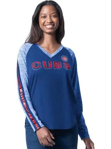 G-III 4HER BY CARL BANKS Chicago Cubs Raglan Long Sleeve V-neck T-shirt - Royal
