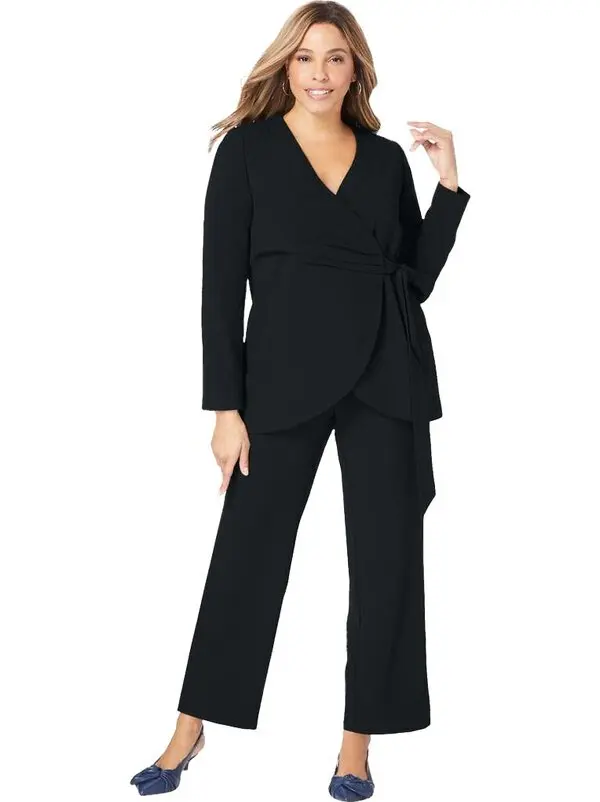 JESSICA LONDON 2-piece Faux Wrap Pantsuit - Black