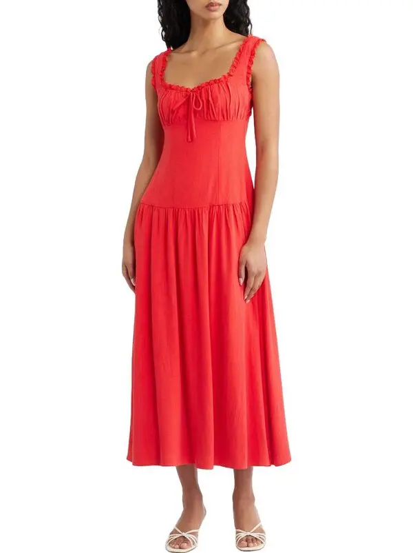 PETAL & PUP Joanne Lace Trim Midi Dress - Red
