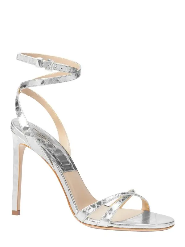 Michael Kors Chrissy Metallic Python Embossed Leather Stiletto Sandals - Silver