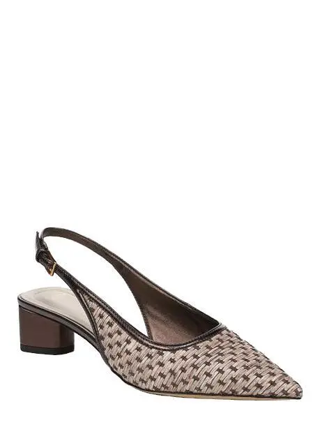 Franco Sarto Pointed Toe Slingback Block Heel Pumps - Brown