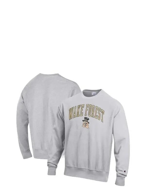 Champion Wake Forest Demon Deacons Distressed Arch Logo Reverse Weave Crewneck Sweatshirt - Gray
