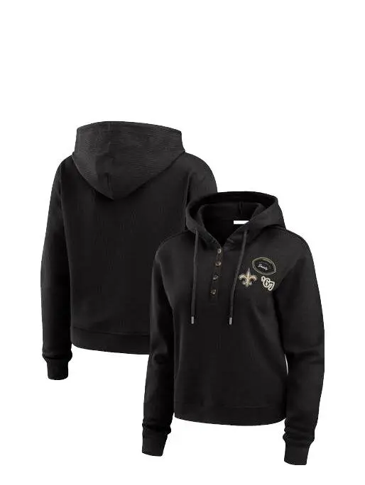 WEAR BY ERIN ANDREWS New Orleans Saints Waffle Knit Hooded Pullover - Black