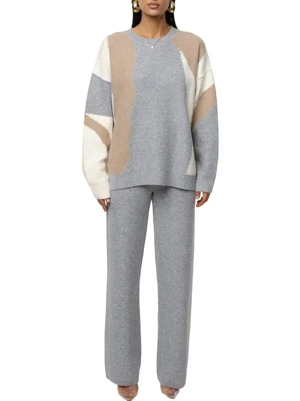 JLUXLABEL Emelie Knit Color-block Pant Set - Gray