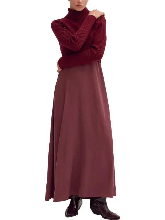 CRESCENT Ribbed Turtleneck Cropped Sweater And Maxi Dress Set - Cabernet