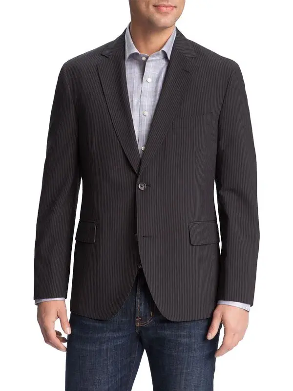 KROON Wool Blend Sportcoat With Sporty Stripes - Black