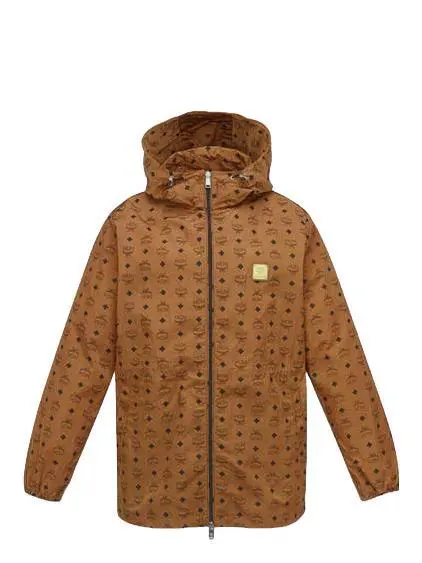 Mcm Monogram Print Recycled Nylon Hooded Windbreaker - Cognac
