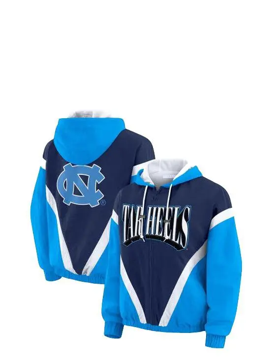 WEAR BY ERIN ANDREWS North Carolina Tar Heels Colorblock Full-zip Hoodie Windbreaker Jacket - Blue