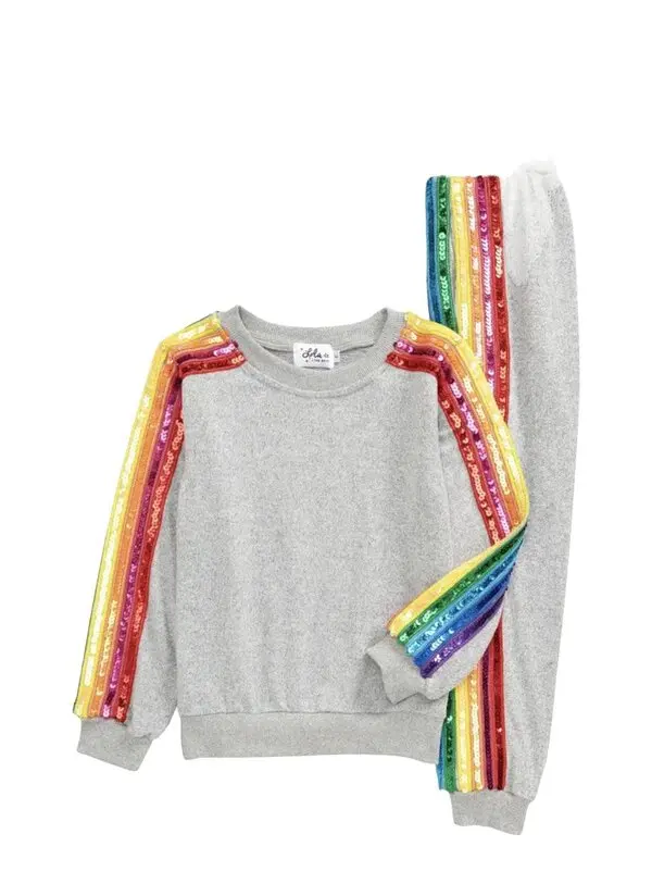 LOLA + THE BOYS Sequin Rainbow Tracksuit Set - Grey