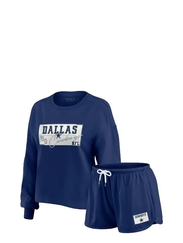 WEAR BY ERIN ANDREWS Dallas Cowboys Rugby Jersey Long Sleeve T-shirt And Shorts Set - Navy