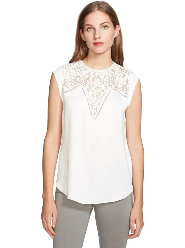 Rebecca Taylor Lace Mix Top - Chalk