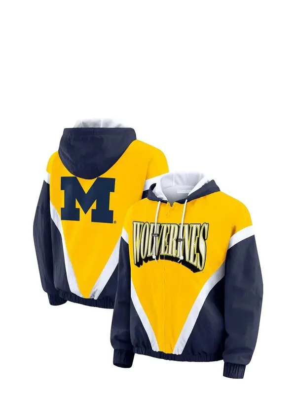 WEAR BY ERIN ANDREWS Michigan Wolverines Colorblock Full-zip Hoodie Windbreaker Jacket - Maize