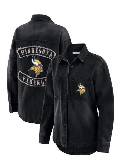 WEAR BY ERIN ANDREWS Minnesota Vikings Washed Oversized Denim Shacket - Black