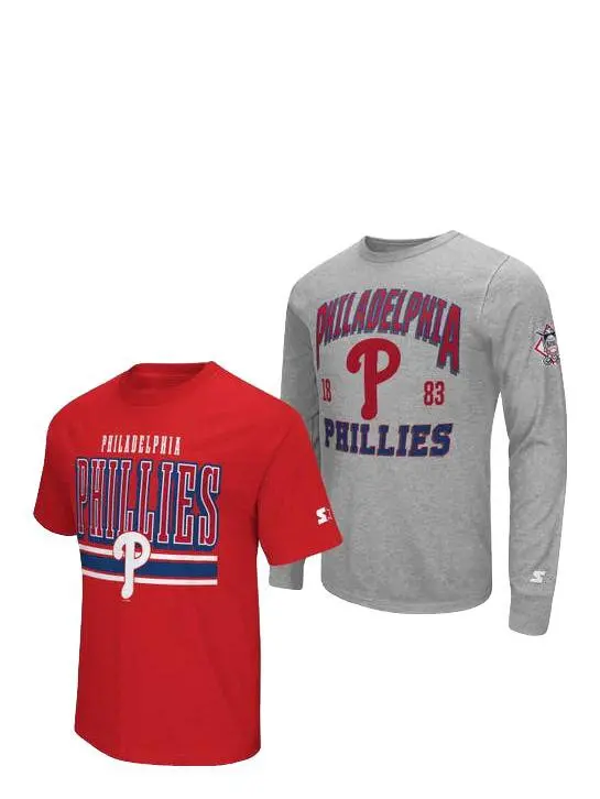 STARTER Heather Gray/ Philadelphia Phillies Two-pack Long Sleeve & Short Sleeve T-shirt Set - Red