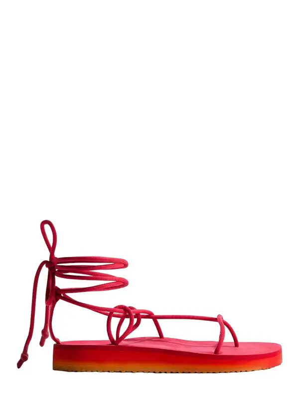 H&m Strappy Flatform Sandals With Ankle Tie - Red