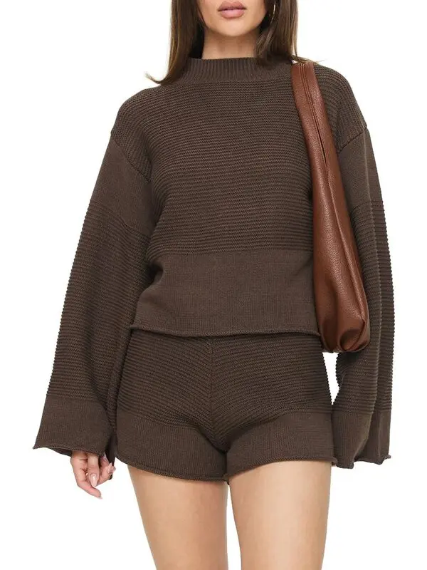 Princess Polly Cheyenne Oversize Sweater & Shorts Set - Chocolate