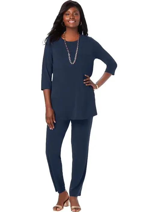 JESSICA LONDON Stretch Knit Two-piece Set - Navy