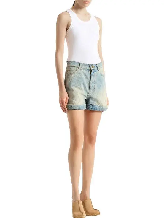 Balmain Topstitched Denim Shorts - Blue