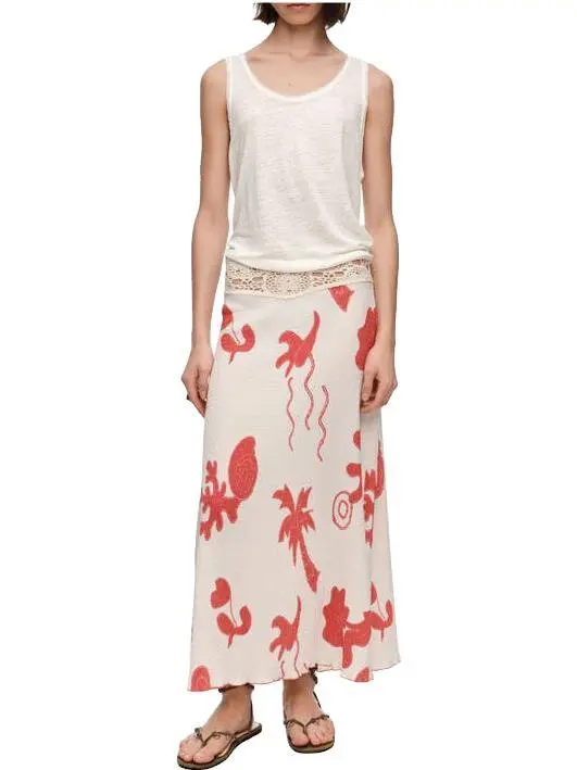 Bimba Y Lola A-line Midi Skirt With Crochet Waistband - Sand Red