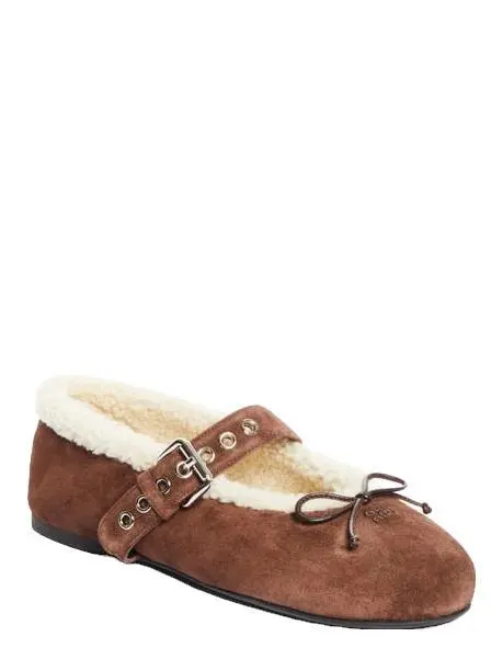 Miu Miu Genuine Shearling Lined Ballet Flat - Moro
