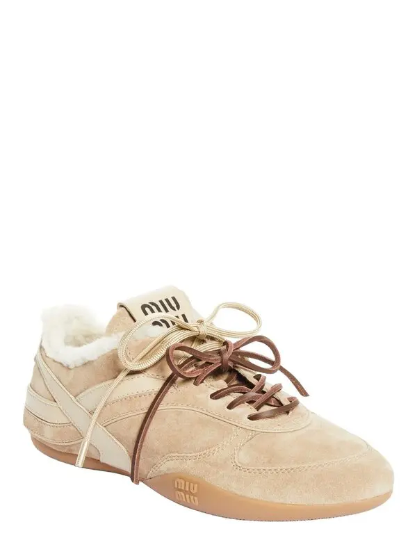 Miu Miu Gymnasium Shearling Lined Suede Sneakers - Deserto