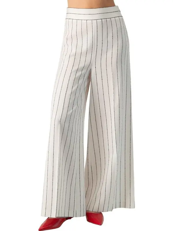IVONNE Pinstripe High-waist Wide-leg Tailored Trousers - White
