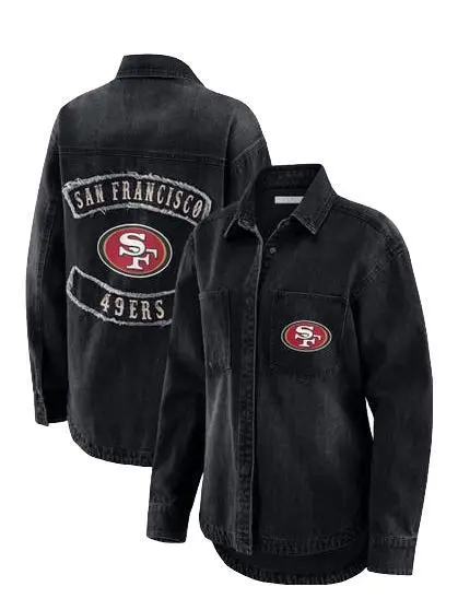 WEAR BY ERIN ANDREWS San Francisco 49ers Washed Oversized Denim Shacket - Black