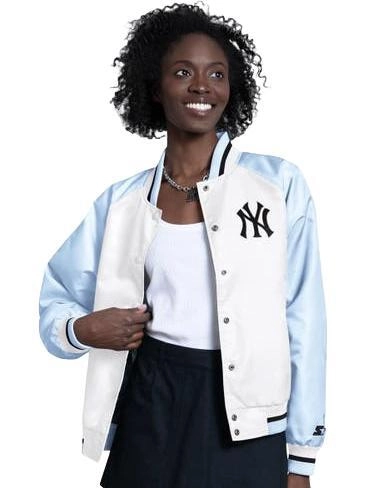 STARTER New York Yankees Varsity Satin Jacket - Light Blue