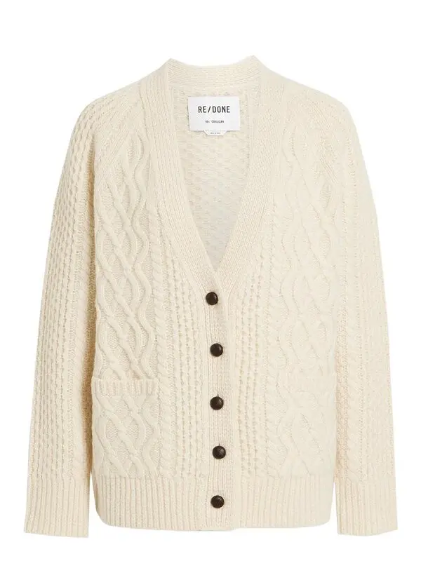 RE/DONE 90s Oversized Cableknit Wool Cardigan - Ecru