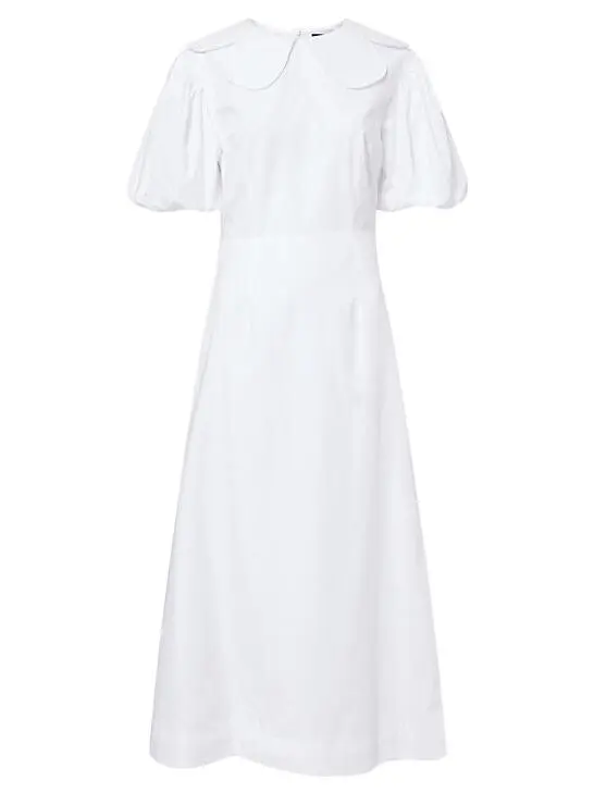 Simone Rocha Puff Sleeve Petal Collar Midi Dress - White
