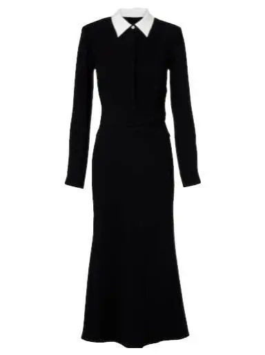 Roland Mouret Satin Crepe Midi Dress With Long Sleeves And Flared Hem - Black