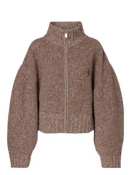 Attico Zip-up High Neck Knitted Sweater - Brown