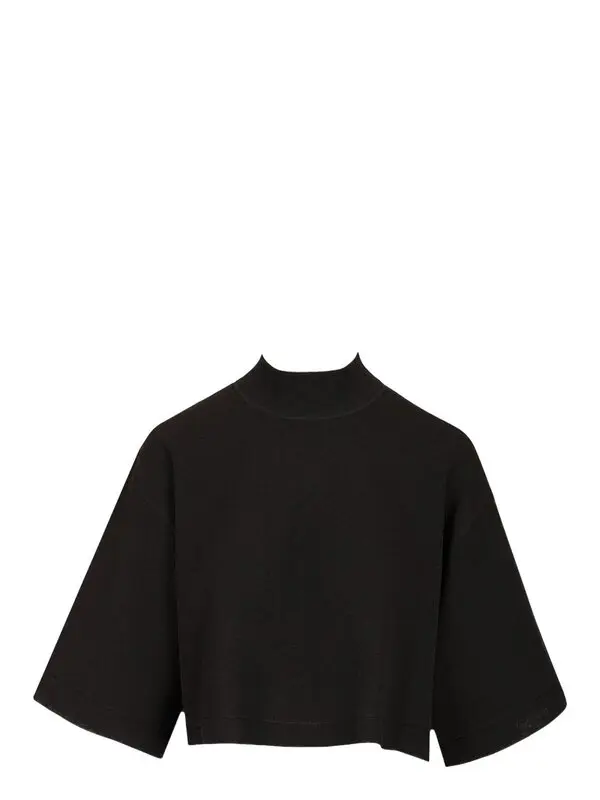 Alaïa Cropped Ribbed Knit T-shirt - Black
