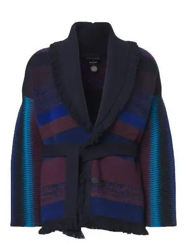 Giorgio Armani Knit Cardigan With Shawl Collar And Belt - Black