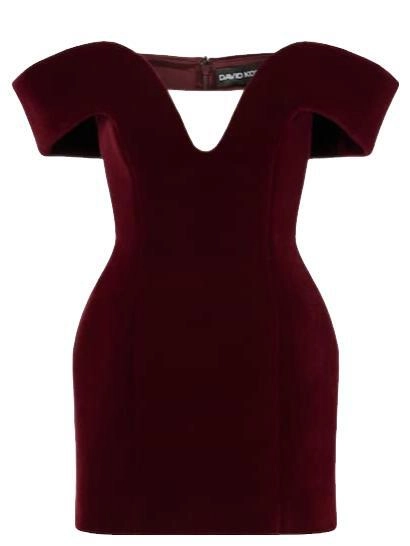 David Koma Off-shoulder Velvet Mini Dress With Plunge V-neckline - Brown