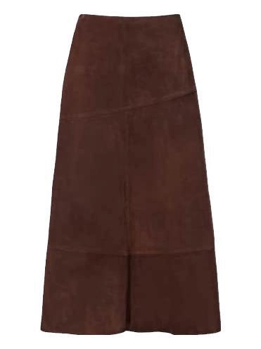 YVES SALOMON Suede Midi Skirt - Red