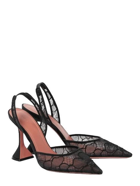 Amina Muaddi Lace Slingback Pumps - Black