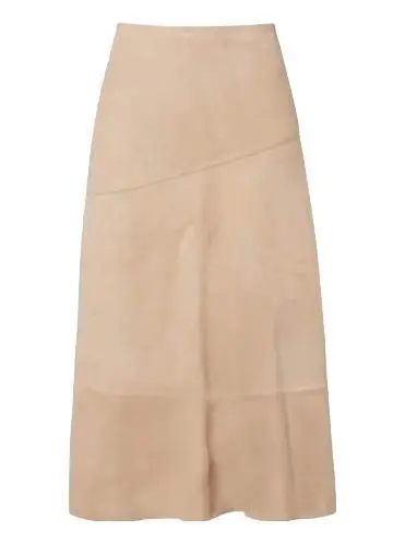 YVES SALOMON Suede A-line Midi Skirt - Nude
