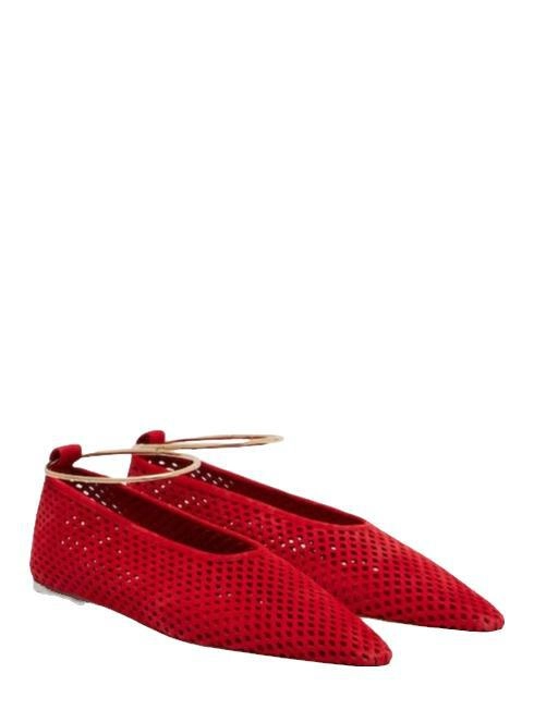 JIL SANDER Perforated Suede Ballet Flats With Ankle Hardware - Red