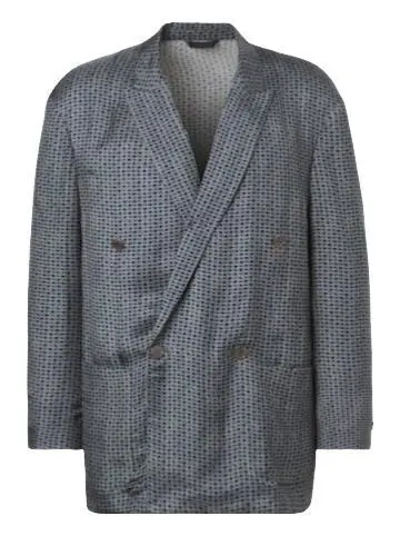 Giorgio Armani Printed Double-breasted Blazer - Gray