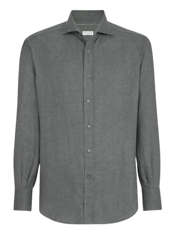 Brunello Cucinelli Stretch Cotton Chevron Flannel Shirt With Spread Collar - Dark Grey