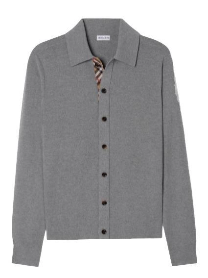 Burberry Check Trim Collar Cardigan - Grey