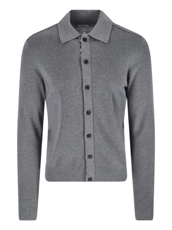 Burberry Check Trim Collar Cardigan - Grey