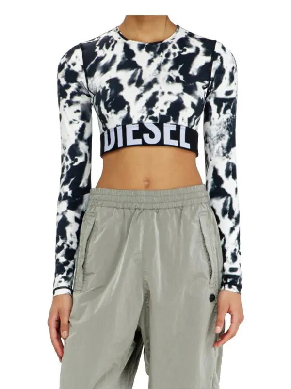 DIESEL® Tie & Dye Long Sleeve Cropped Top - Gray